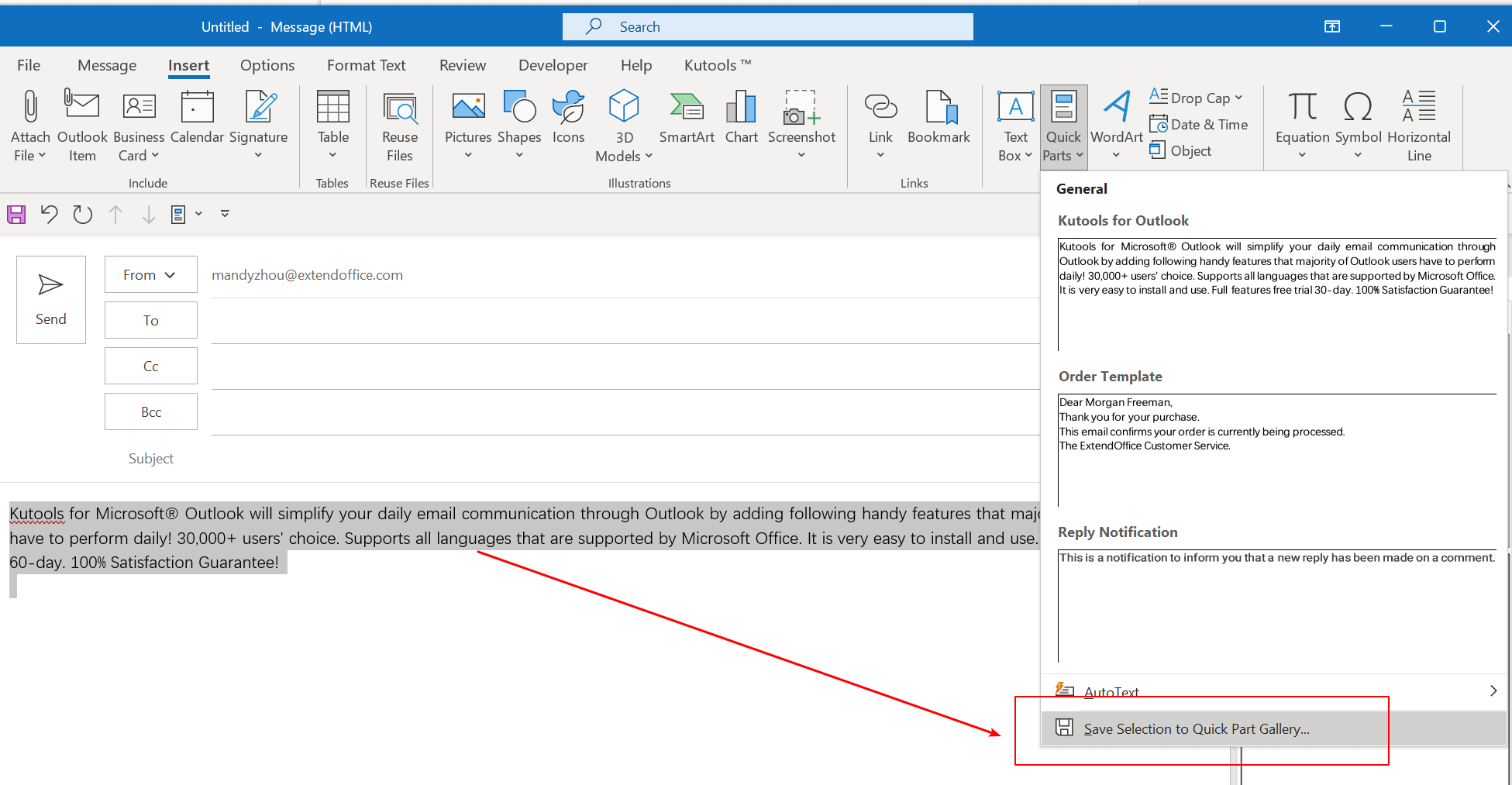 How to Rename and Edit Quick Parts Entries in Outlook?
