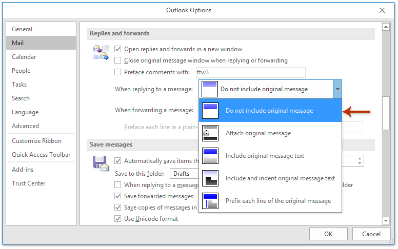 How to reply (all) without history or original message in Outlook?