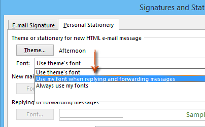 How to configure the font size and color for replying in Outlook?