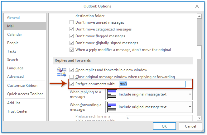 How to reply with my name brackets or sender name in Outlook?