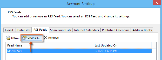 How to view the URL address of RSS Feeds in Outlook?