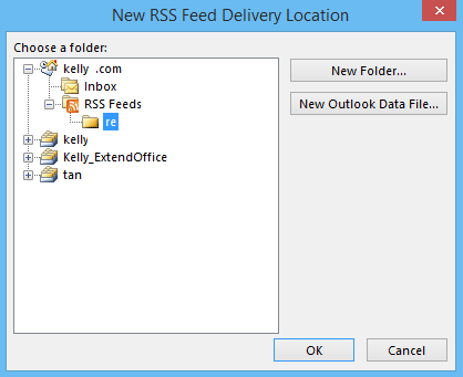 How to change the delivery location (folder) of RSS Feeds in Outlook?
