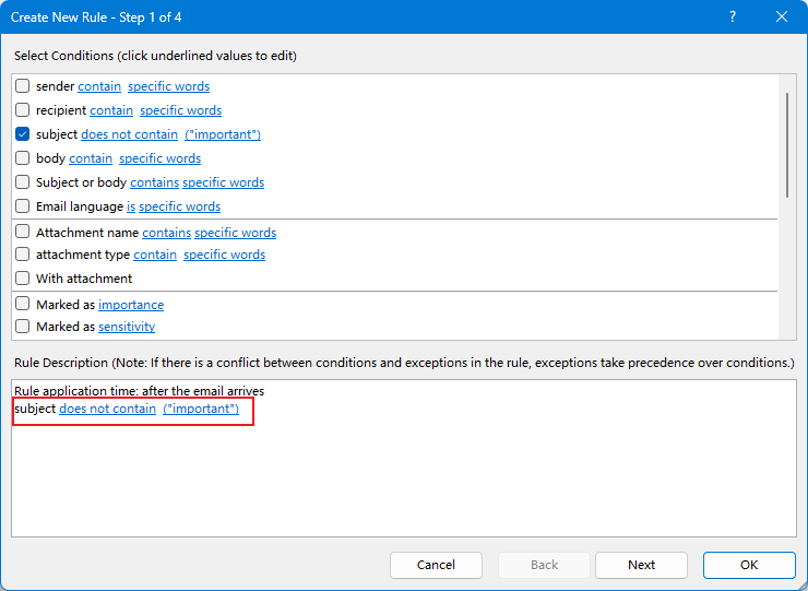 How To Set Rule If Subject Does Not Contain Certain Words In Outlook