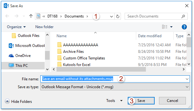 How to save one/multiple emails without attachments in Outlook?