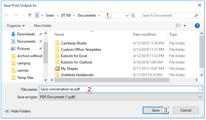 How to save Outlook conversation as PDF？
