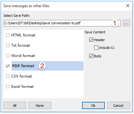 How to save Outlook conversation as PDF？