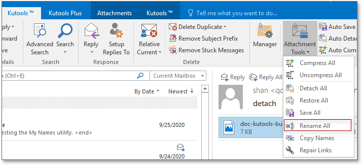 How to rename and save attachments of the email in a folder in Outlook?