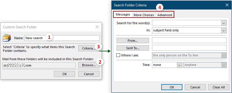 How to save the search filter or criteria for future use in Outlook?