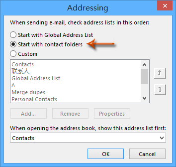 How to search local contacts before Global Address List in Outlook?