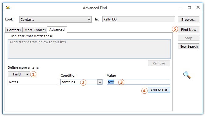 How to search contacts by notes in Outlook?