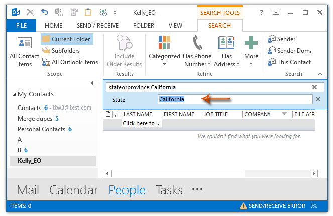 How to search contacts by state in Outlook?