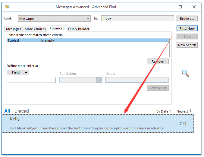 How to search for emails with blank subject lines in Outlook?