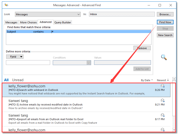 How to search with escape/special characters in Outlook?