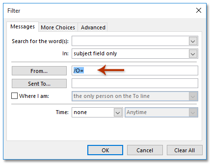 How to search external emails (not from internal domain) in Outlook?