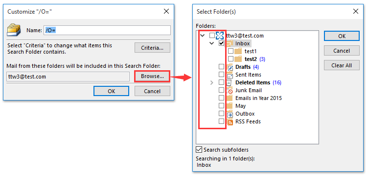 How to create a search folder from Inbox only in Outlook?