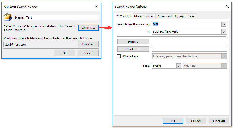 How to create a search folder from Inbox only in Outlook?