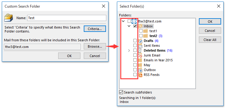 How to create a search folder from Inbox only in Outlook?