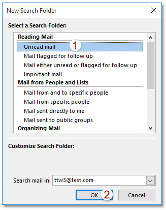 How to create a search folder excluding folders (Delete Items, RSS, etc ...