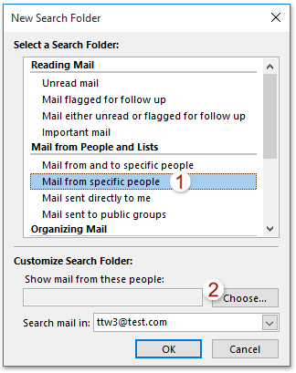 How to create a search folder for internal emails in Outlook?