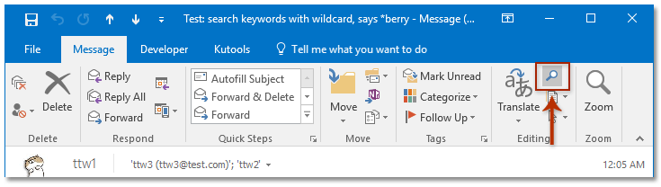 How to search (partial word) with wildcard in Outlook?