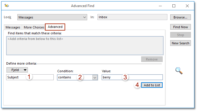 How to search (partial word) with wildcard in Outlook?