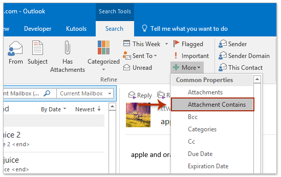 How to search words within attachment (content) in Outlook?