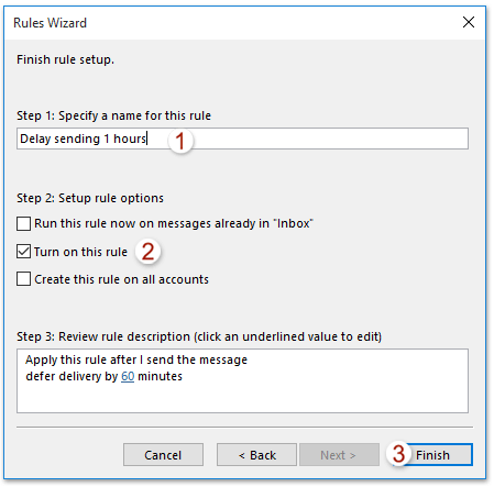 How to send emails x minutes/hours later in Outlook?