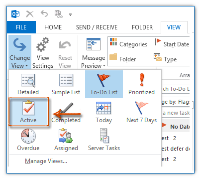How to show only active tasks for selected days in Outlook?
