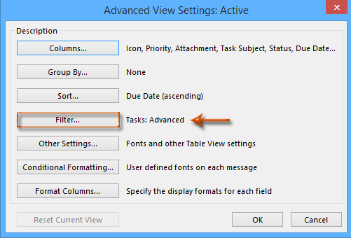 How to show only active tasks for selected days in Outlook?
