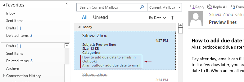 How to display more lines of preview in the mail list in Outlook?