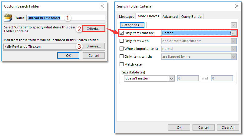 How to show the number of unread items including subfolders in Outlook?