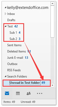 How to show the number of unread items including subfolders in Outlook?