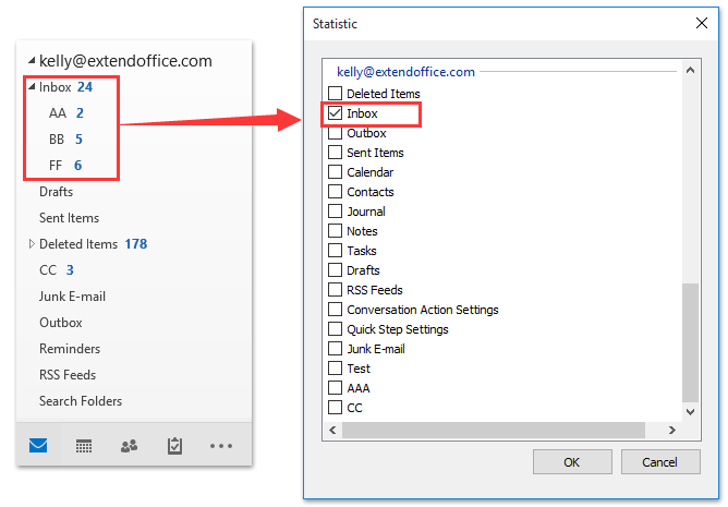 How to show the number of unread items including subfolders in Outlook?