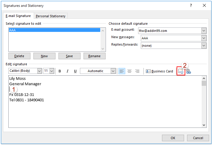 How to add image with link in an Outlook signature?