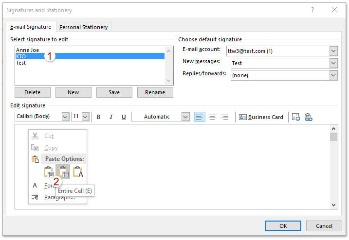 How to insert background color into an Outlook signature?