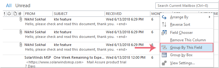 How to group and sort emails by month in Outlook?