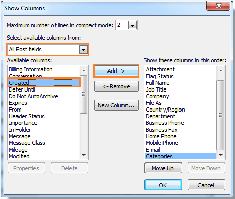 How to sort contacts by date created or added in Outlook?