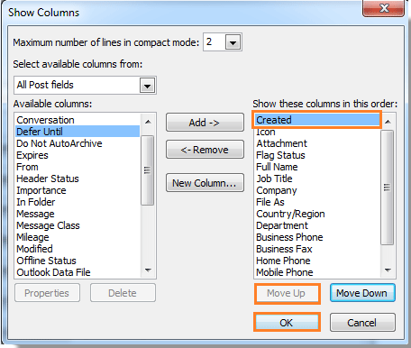 How to sort contacts by date created or added in Outlook?