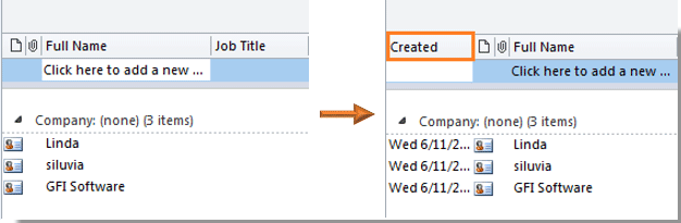 How to sort contacts by date created or added in Outlook?