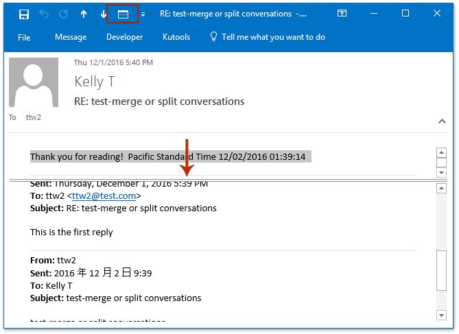 How to split the Message window in Outlook?