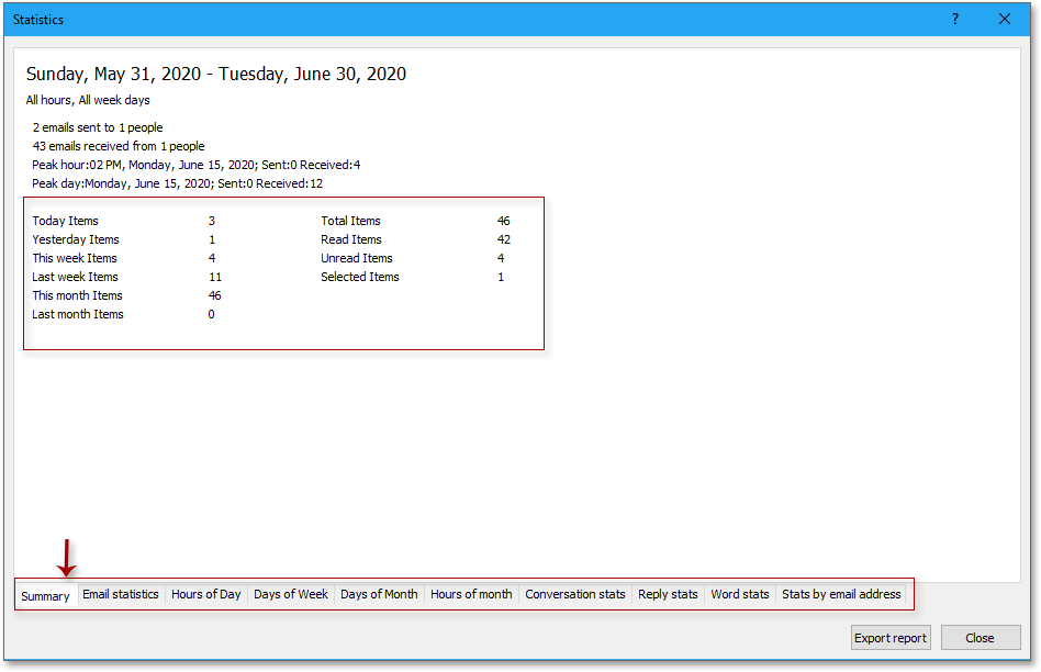 How to create an email statistics report in Outlook?