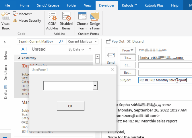 How to create a drop-down list for subjects in Outlook?