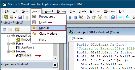 How to create a drop-down list for subjects in Outlook?