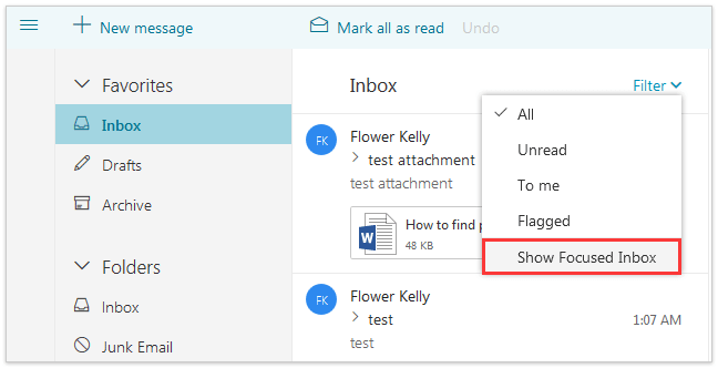 How to turn off the focused inbox in Outlook.com?