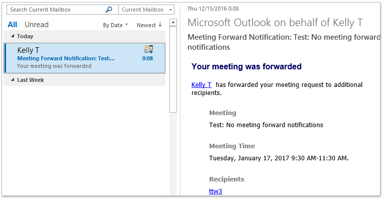 How to turn off meeting forward notifications in Outlook?