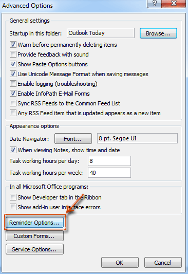 How to turn on / off reminders and reminder sound in Outlook?
