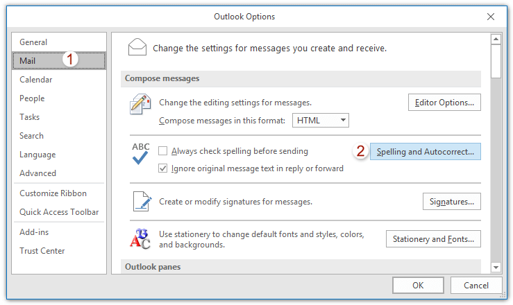 How to automatically underline misspelled words or spelling errors in Outlook?