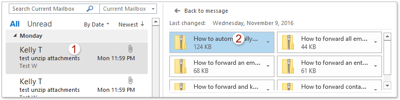 How to unzip all zipped attachments in Outlook emails?