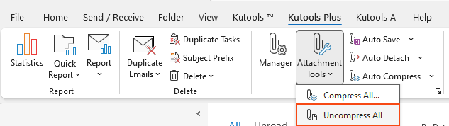 How to unzip all zipped attachments in Outlook emails?