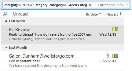 How to view messages (all items) by categories in Outlook?